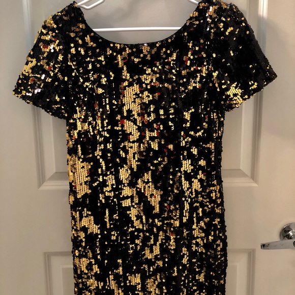 Milly | Dresses | Milly Sequin Dress In Black And Gold Open Back | Poshmark